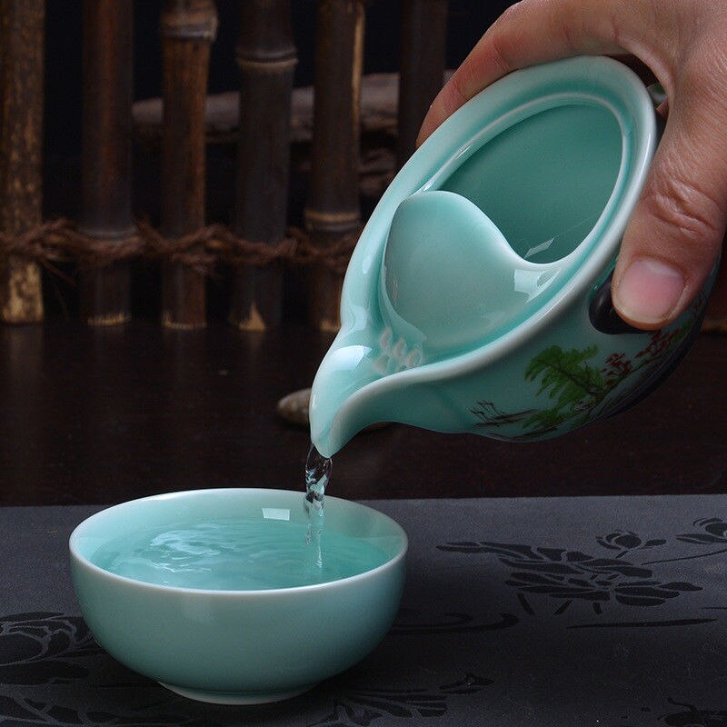 Kung Fu Tea Set 1 Pot 1 Cup Longquan Celadon Gaiwa... – Vicedeal