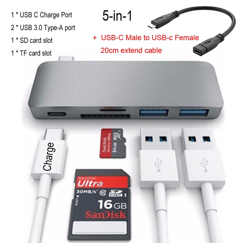 5-in-1 USB C Hub Thunderbolt 3 Adapter USB 3.1 wit... – Vicedeal