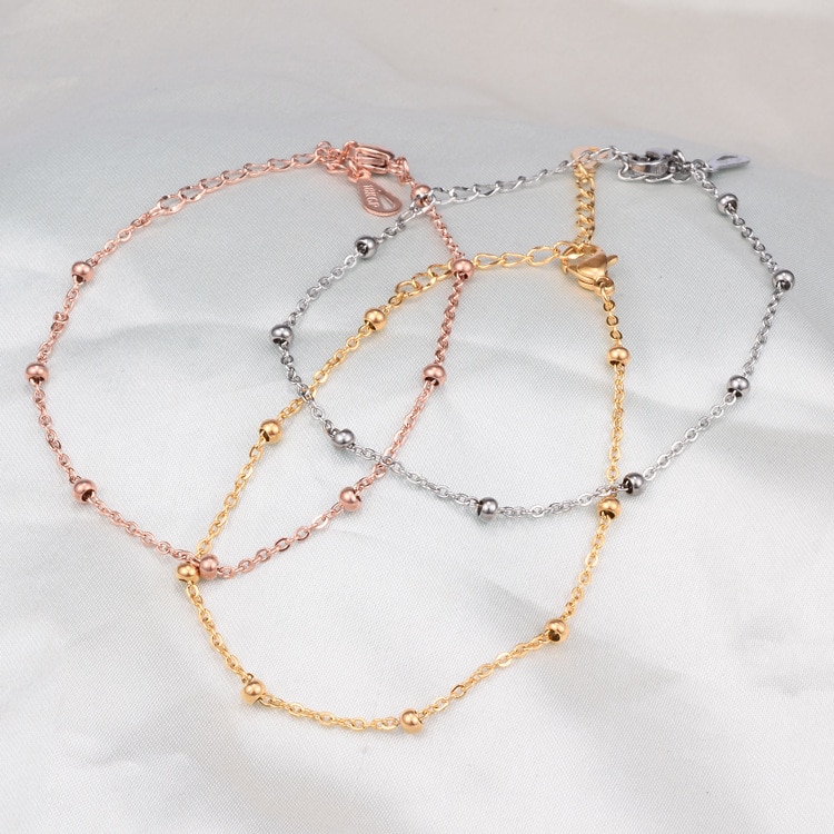 Yun ruo rose guld farve enkle perler anklet chic s... – Grandado