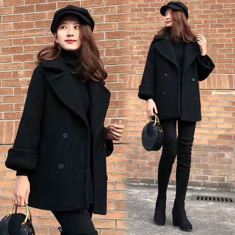 Autumn Winter Korean Loose Woolen Coat Women Black... – Vicedeal