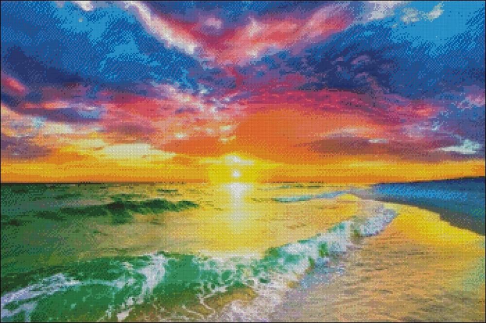 Sunset and Beautiful Ocean - Counted Cross Stitch ... – Vicedeal