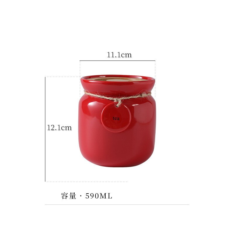 Large Capacity Red Ceramic Tea Caddy with Bamboo L... – Vicedeal
