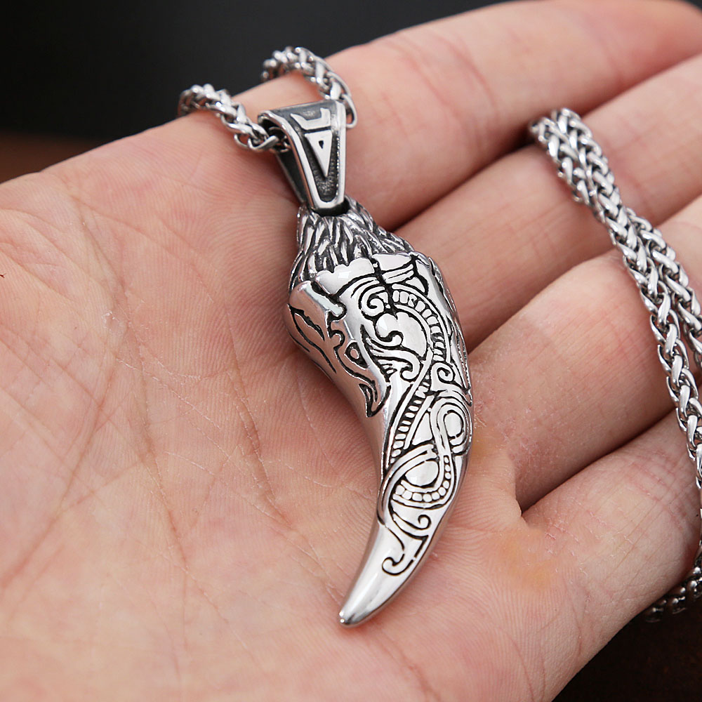 Vintage Stainless Steel Wolf Tooth Pendant Necklac... – Grandado