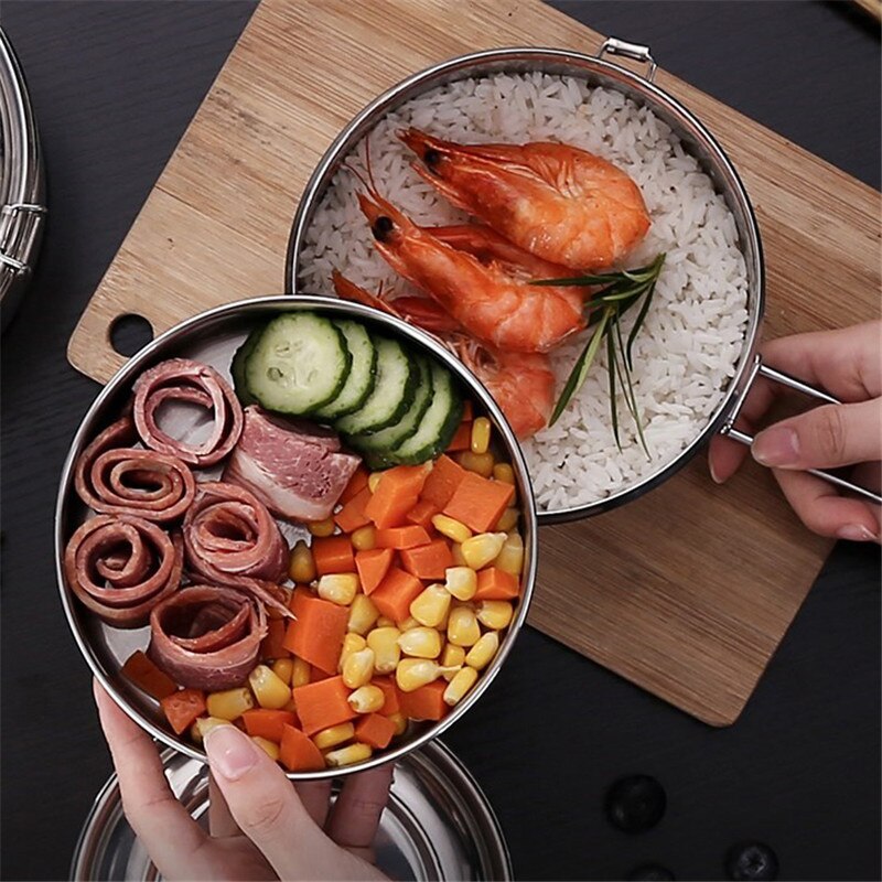 Round 304 stainless steel lunch box divided meal d... – Grandado