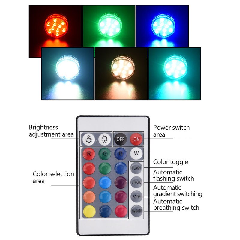 LED Submersible Light Battery Powered IP65 RGB Rem... – Vicedeal