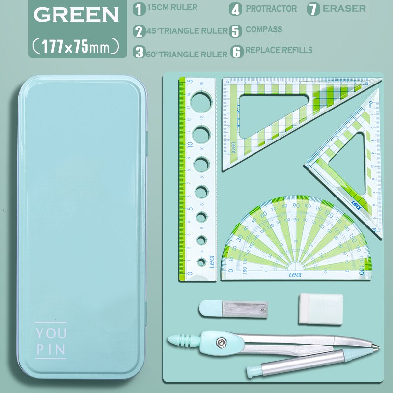 7Pcs/Set Ruler Compass with Metal box Geometry Mat... – Grandado