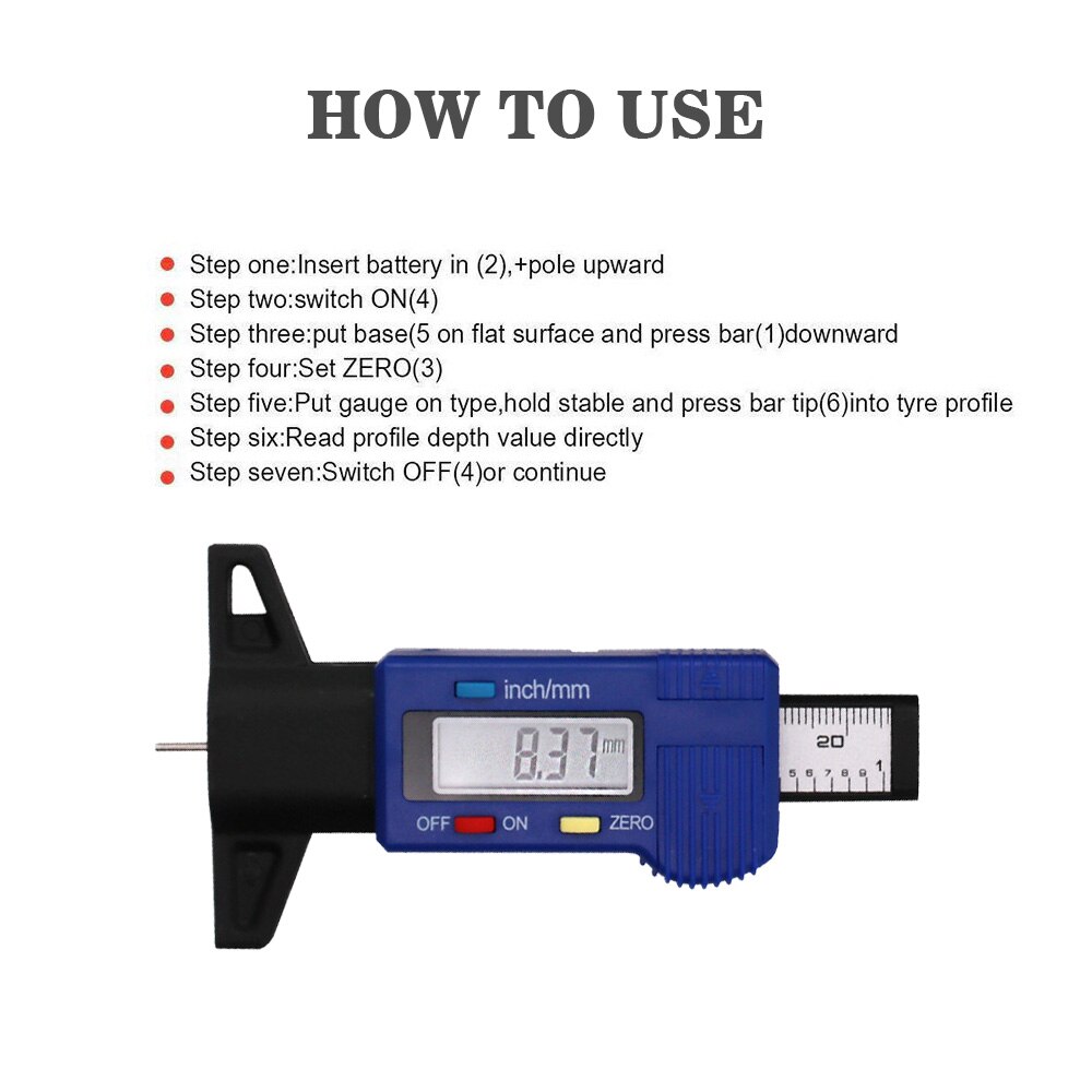 Digital Car Tyre Tire Tread Depth Gauge Meter Moni... – Grandado