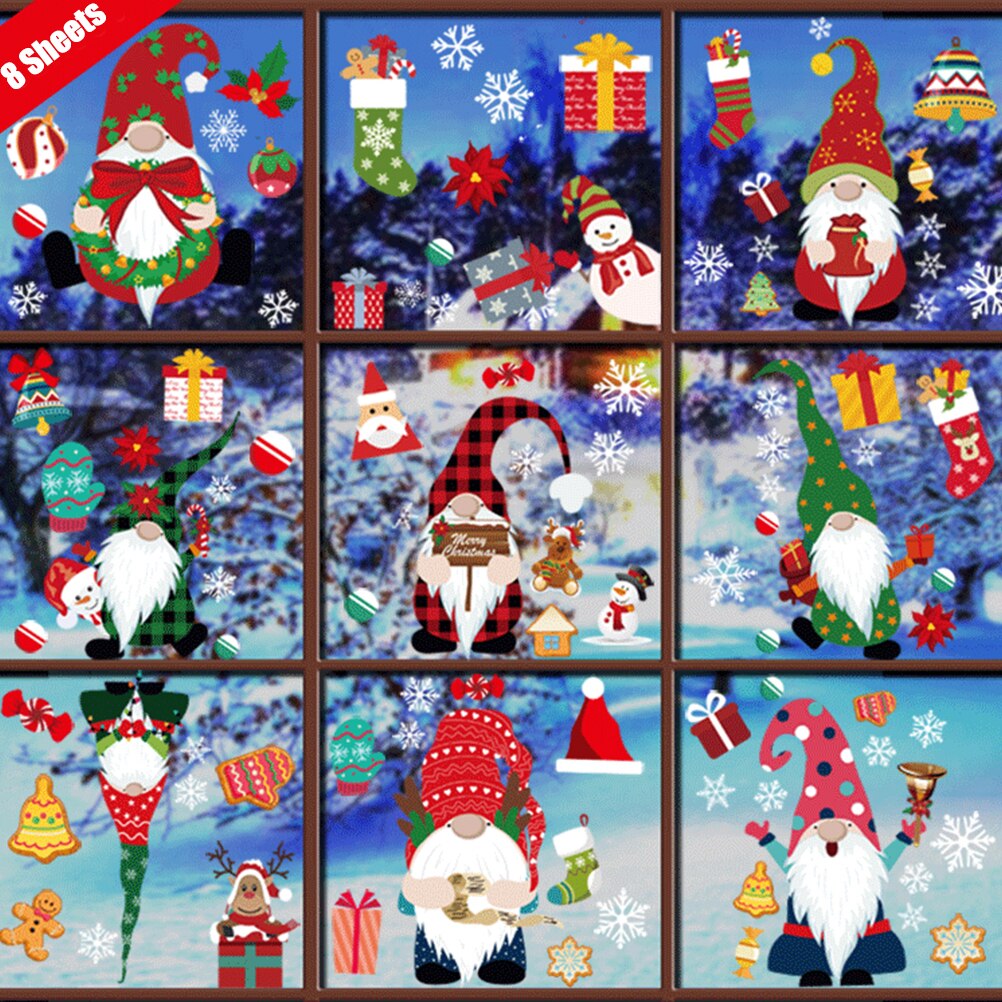 8 Sheet/Set Christmas Window Clings Christmas Face... – Grandado