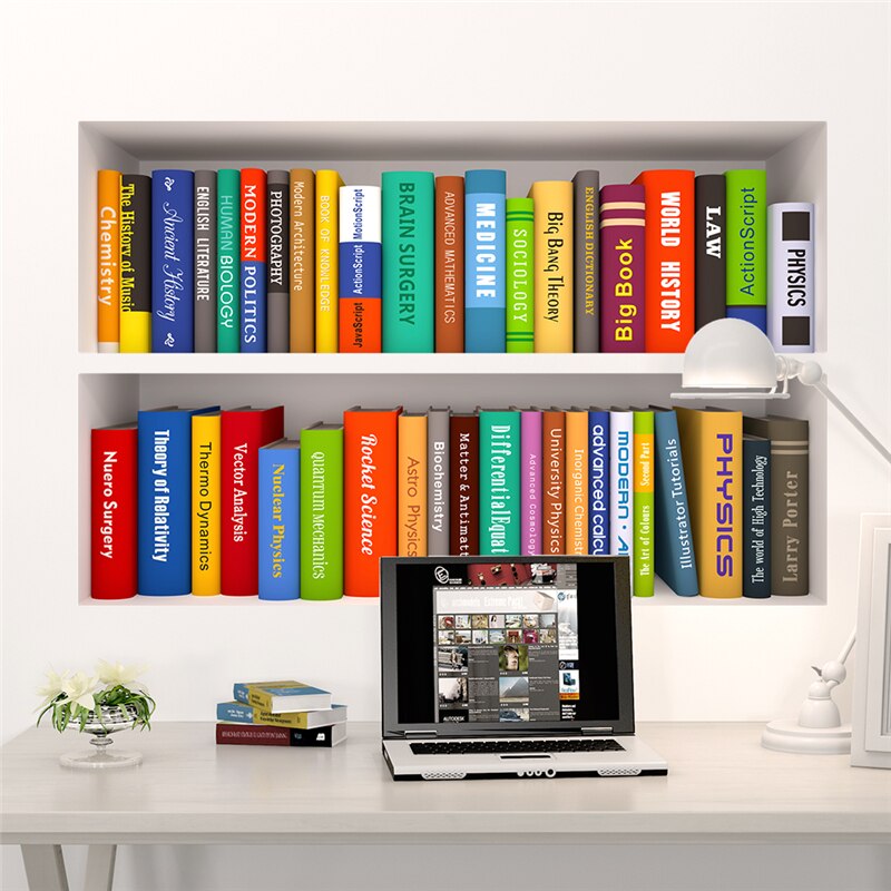Vivid Bookshelf Wall Sticker For Office Study Room... – Grandado