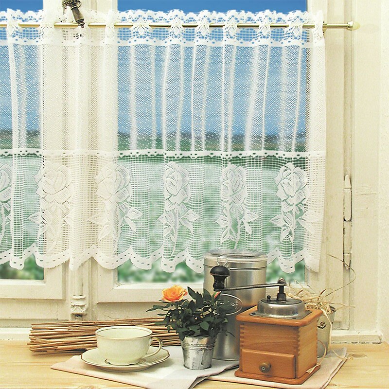 Cortina de café de encaje Jacquard para ventana, c... – Grandado