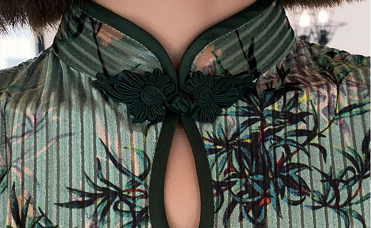 Vestido chino de terciopelo largo Cheongsam elásti... – Grandado