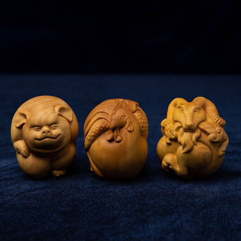 Chinese zodiac CZ12 Boxwood Wood Carving Animals F... – Grandado