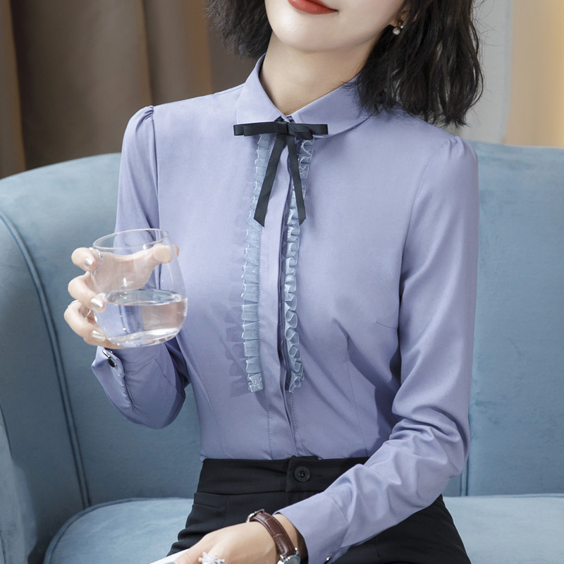 Women Lace Shirt Temperament Formal Bow Tie Long S... – Grandado