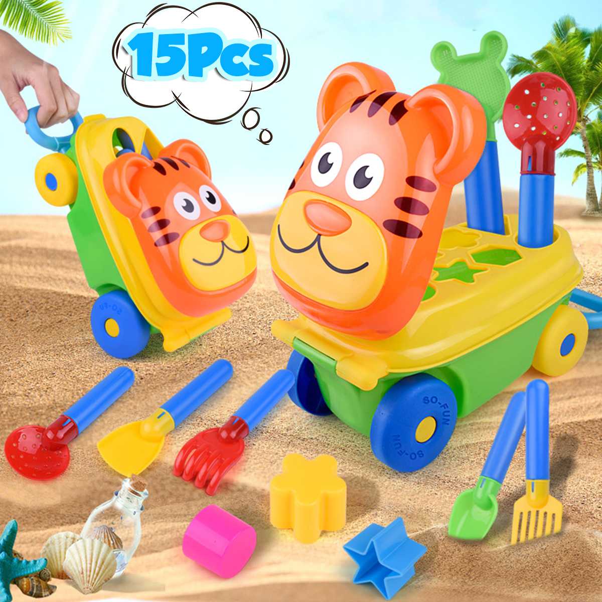 15Pcs Beach Swim Toys Car Trolley Sand Play Toy Se... – Grandado