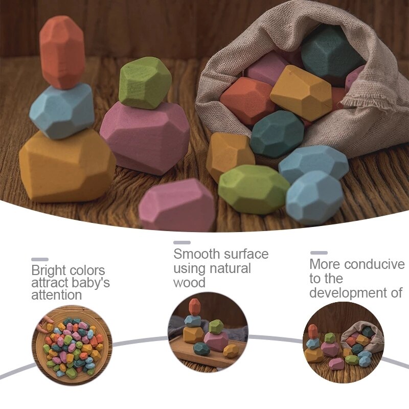 Colored Stone Building Block Baby Toy Wooden Jenga... – Grandado