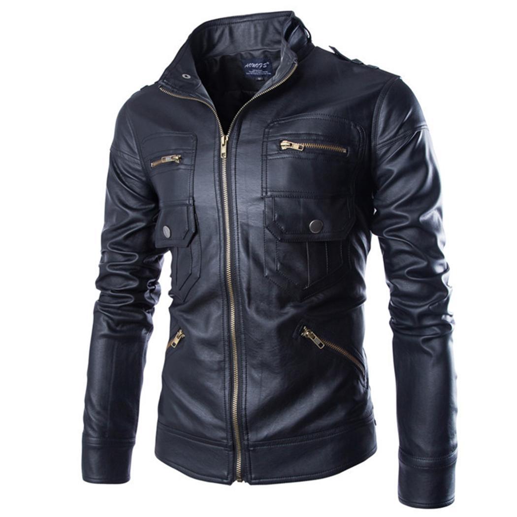 Men Autumn Motorcycle Casual Vintage Leather Jacke... – Grandado