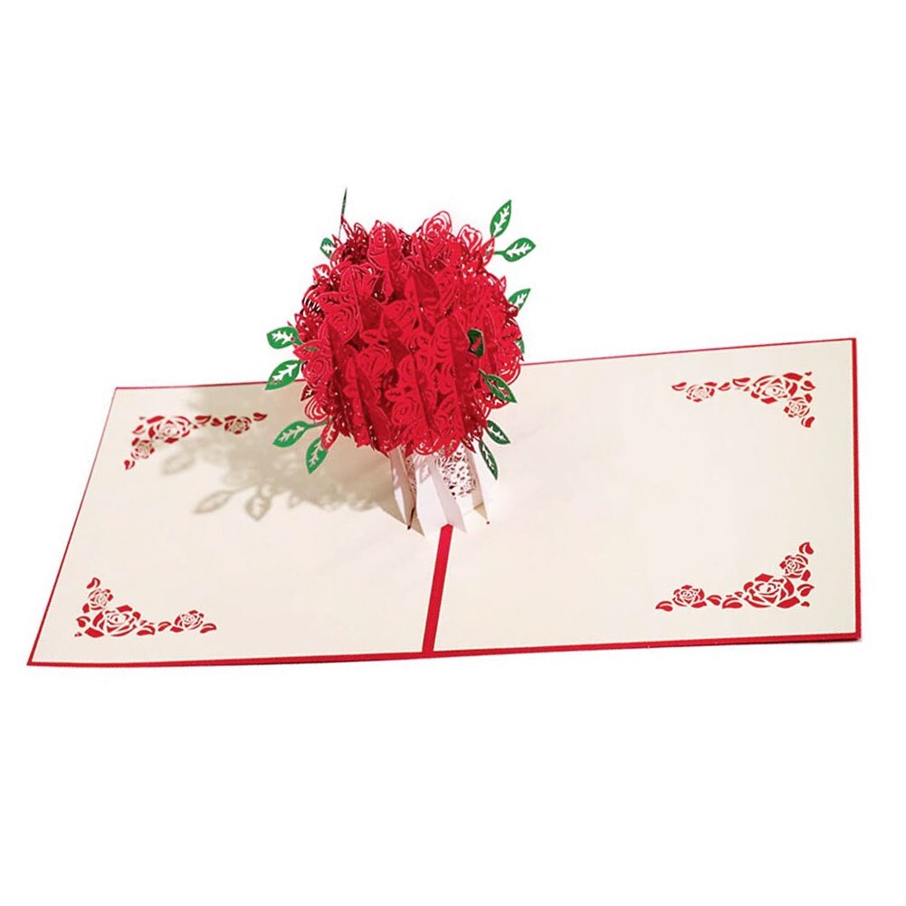 Rose 3D Card Valentine Pop Up Greeting Bouquet Red... – Grandado