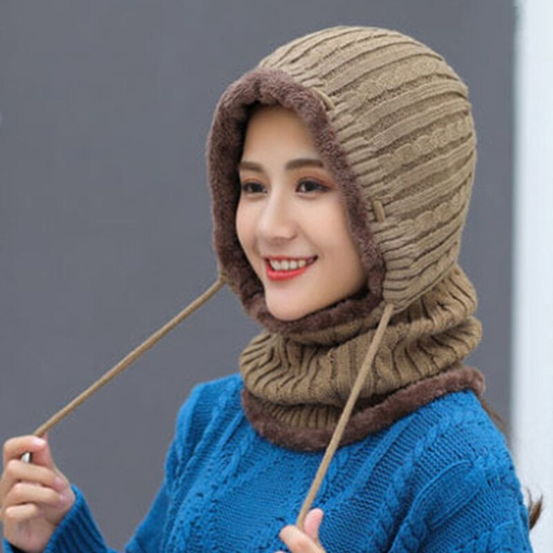 Kvinner vinter varm strikket balaclava lue plysjfô... – Vicedeal