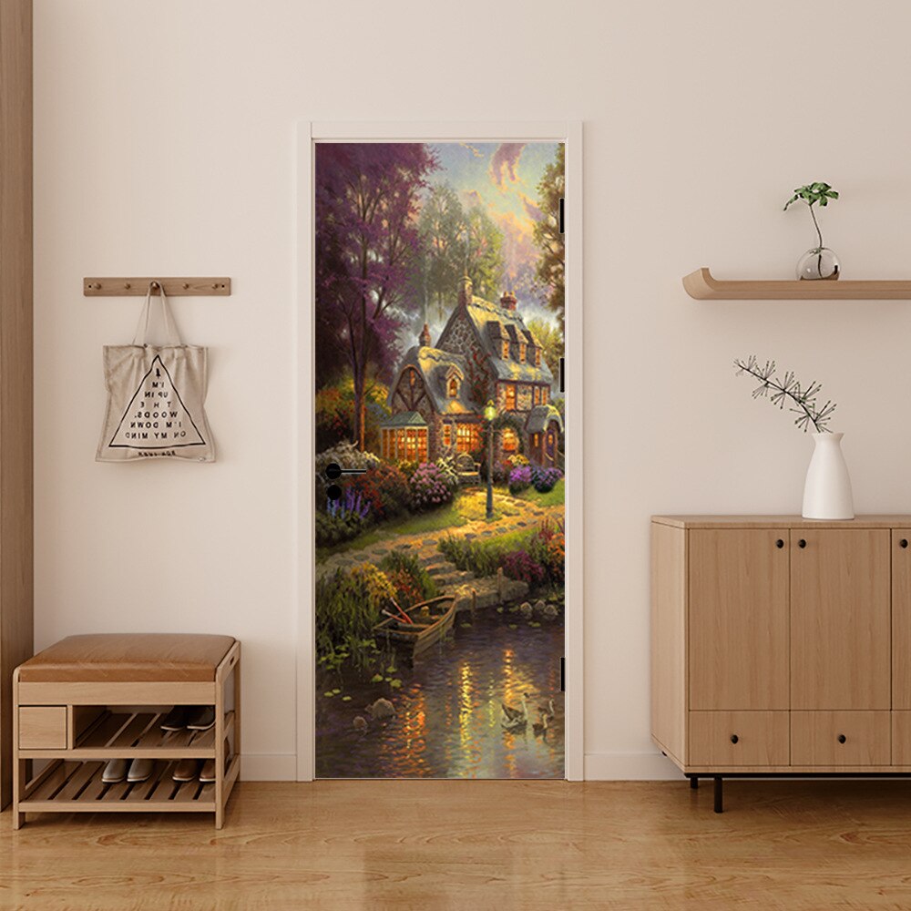 3D Door Sticker Pastoral Watercolor Style Sticker ... – Grandado
