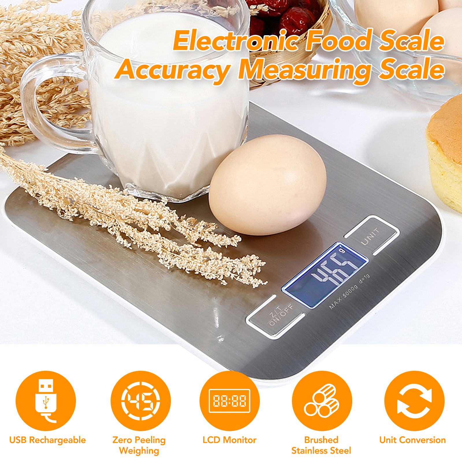 5kg/1g/0.1oz USB Rechargeble Scale Digital Food Sc... – Grandado