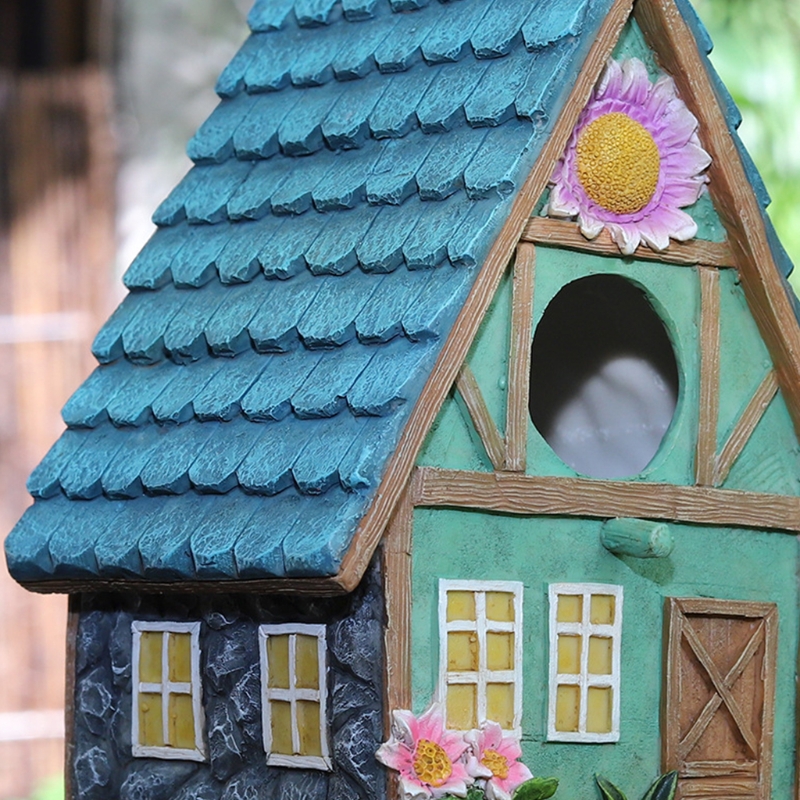 Resin Hand-Painted Colourful Birdhouse Garden Coun... – Grandado