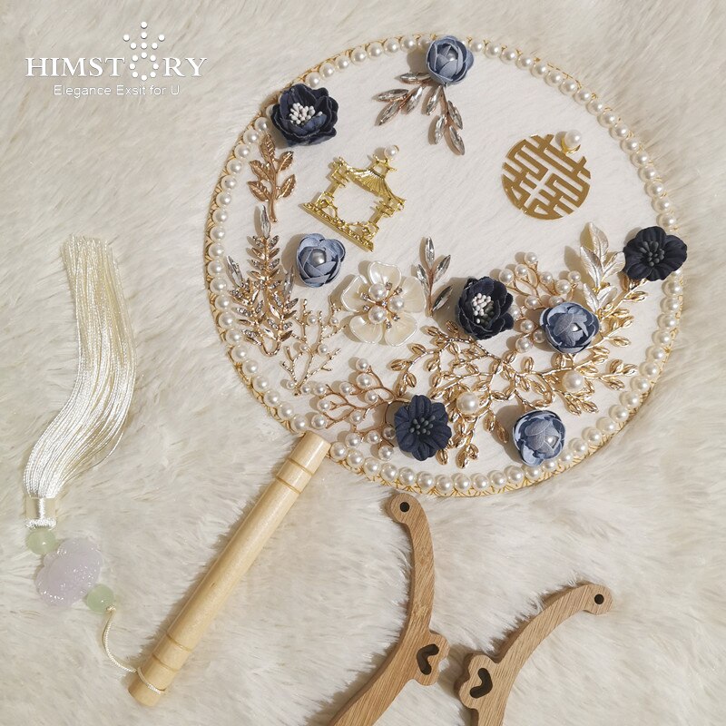 HIMSTORY Chinese Classic Round Silk Fans Blue Flow... – Vicedeal