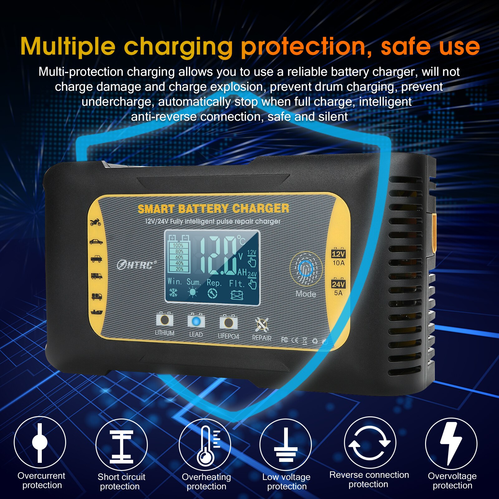 Htrc 10A Lifepo4 Battery Charger 12V/24V 7-Stage P... – Grandado