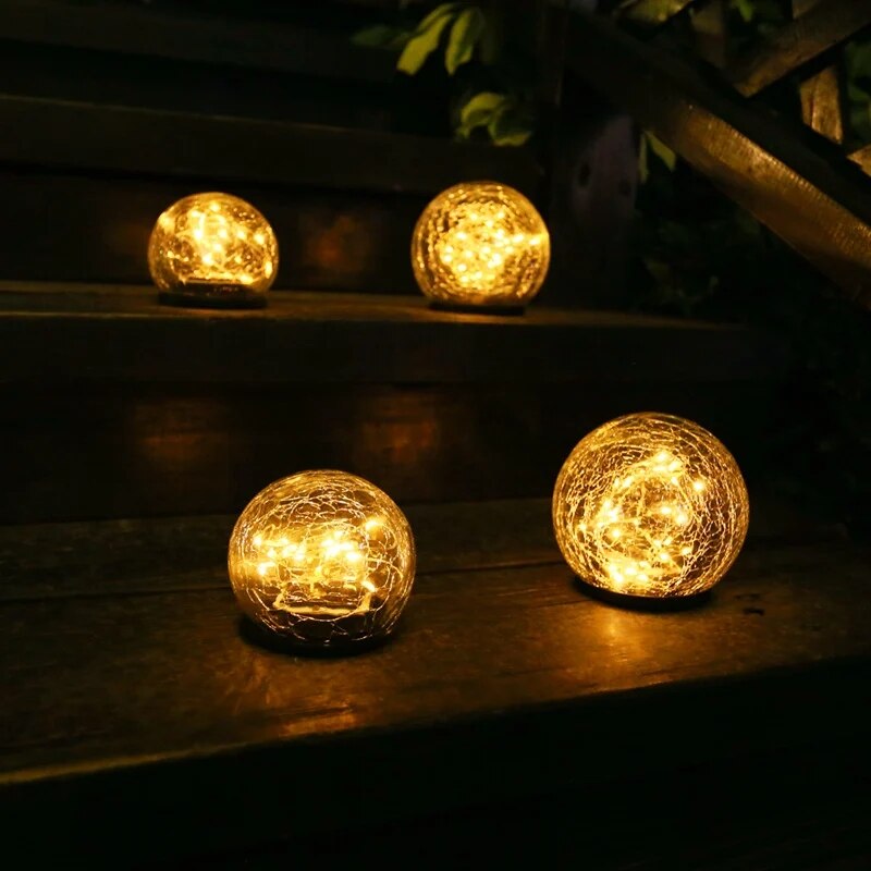 LED Solar Crackle Glass Ball Garden Lights Outdoor... – Vicedeal