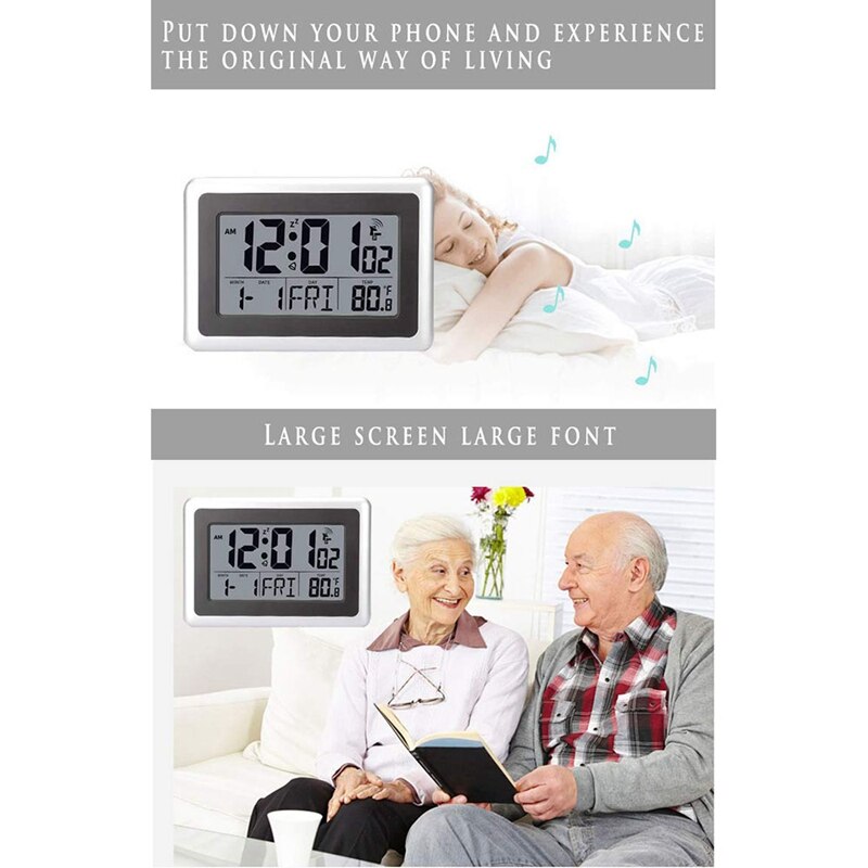 Atomic Digital Wall Clock, Large Lcd Display, Batt... – Grandado