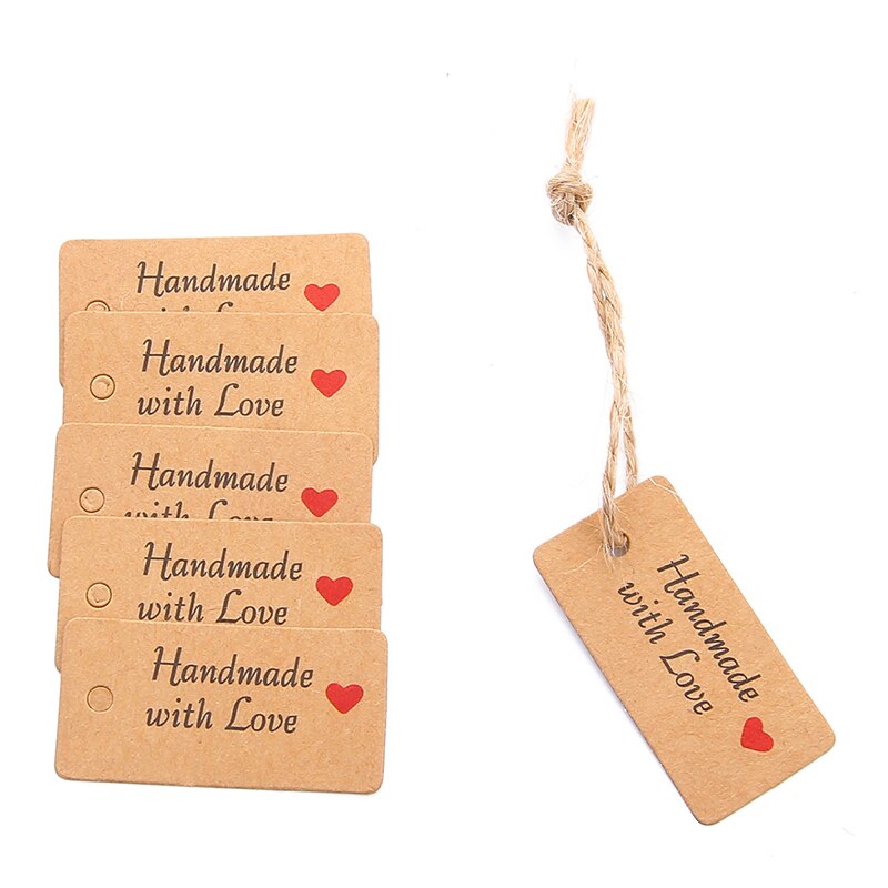 100pc 4x2cm Kraft Paper Tags with Strings Handmade... – Grandado