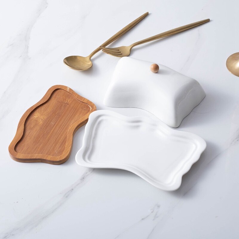 Ceramic Butter Dish with Lid & Wooden Base Butter ... – Grandado