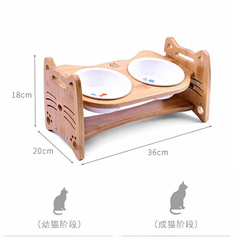 Wooden Pet dining table Double Bowls Cat Tilted Fe... – Vicedeal