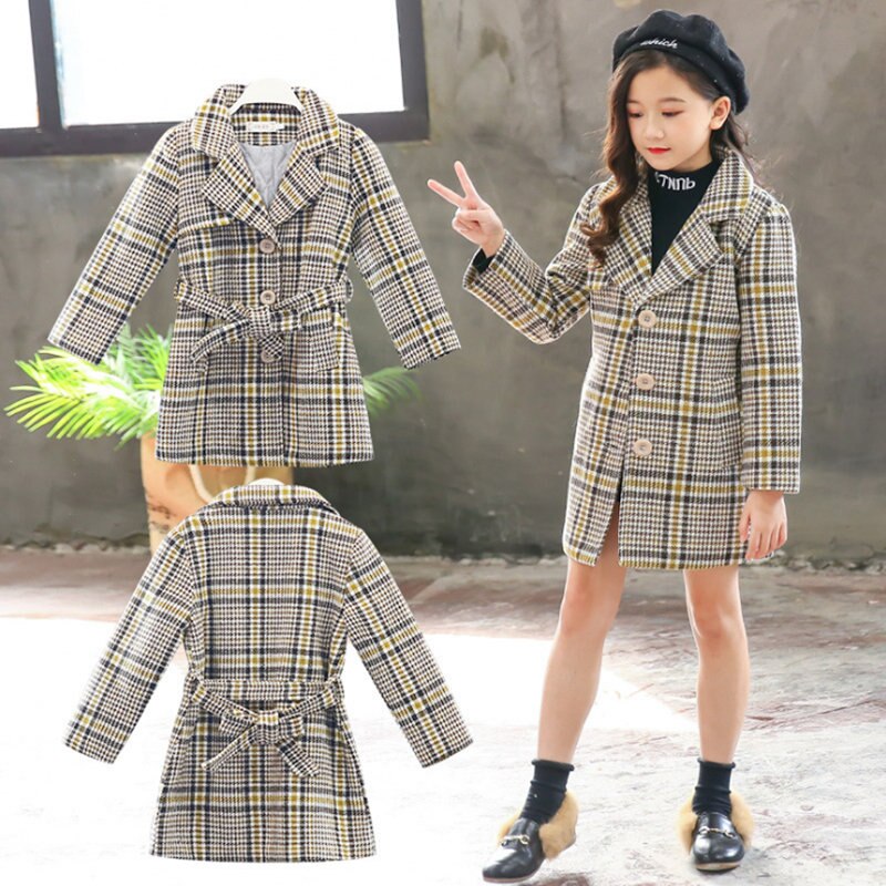 Kids Girl Overcoat Plaid Wool Dress for Girls Coat... – Grandado