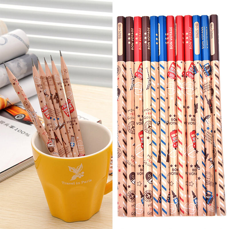 12Pcs Wood HB Standard Pencils Cute Cartoon Office... – Grandado
