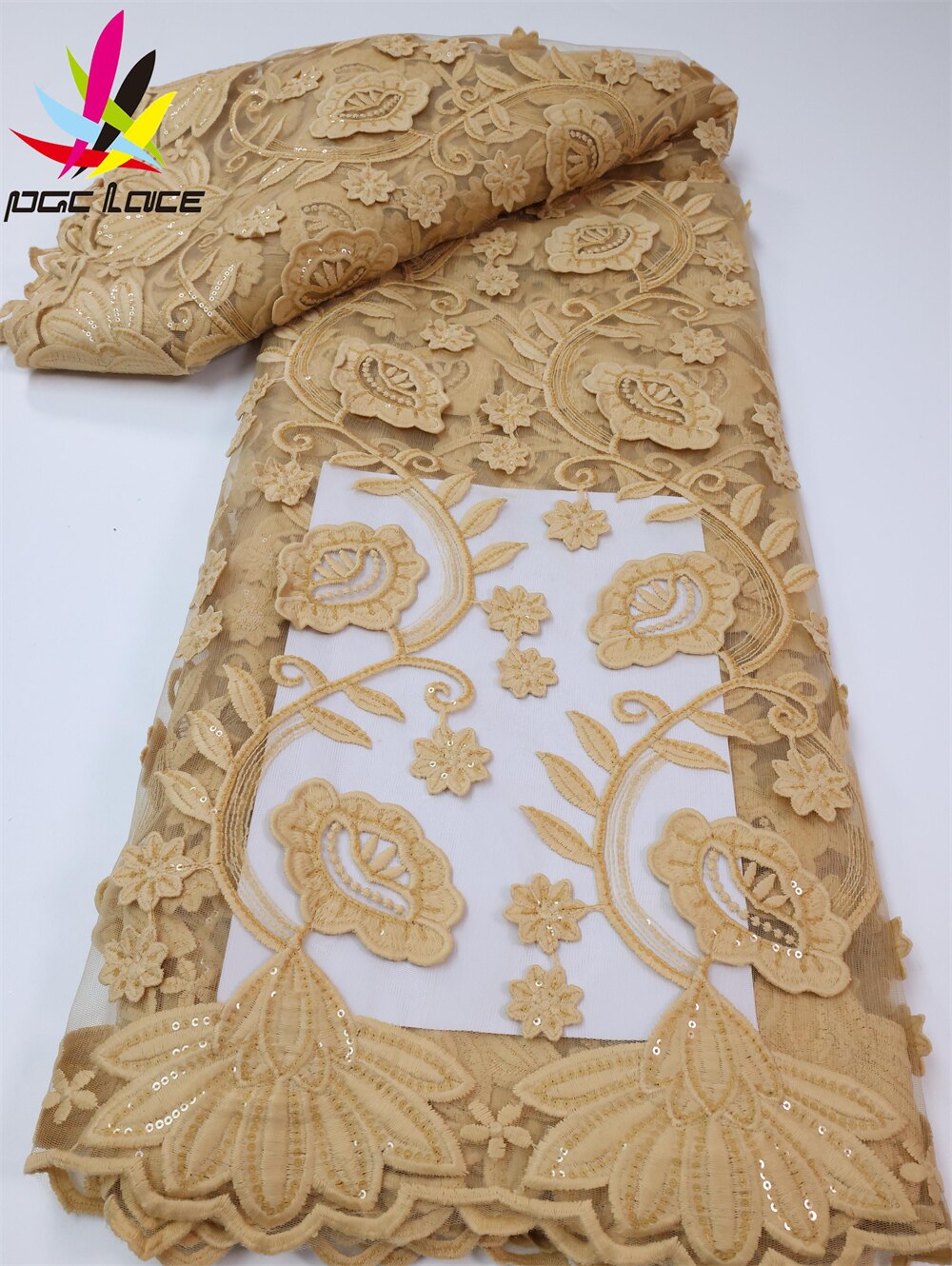 PGC-tela de encaje de seda nigeriana, tejido borda... – Grandado
