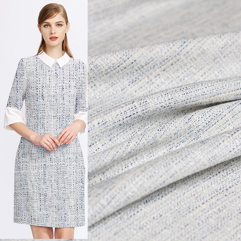 Pearlsilk Blauw Wit Zilver Lijn Wol Tweed Stoffen ... – Vicedeal
