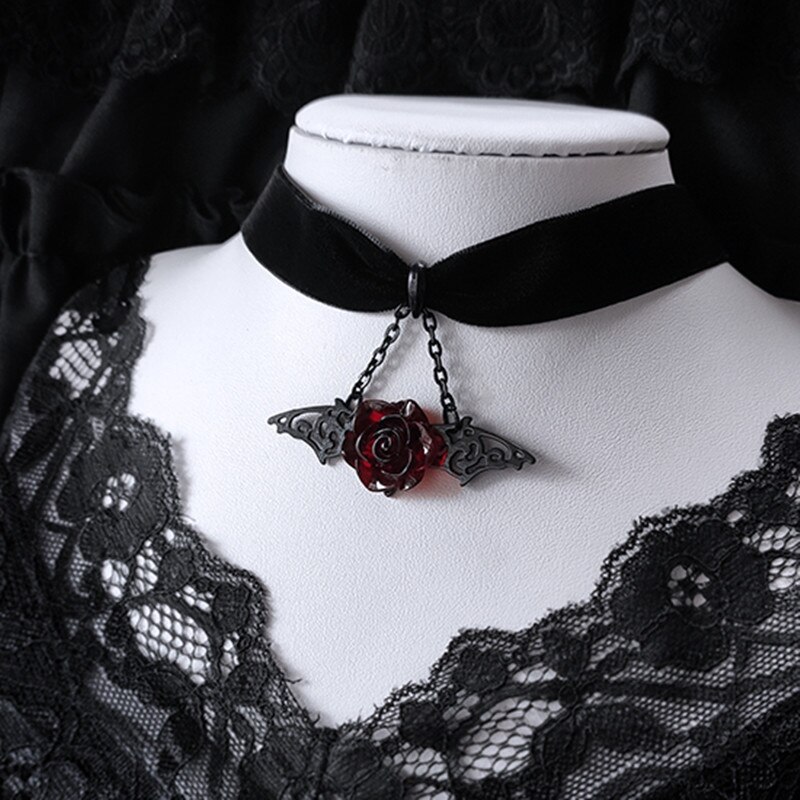 Red Rose Choker, Rose Vleermuis Choker Ketting, Mi... – Vicedeal