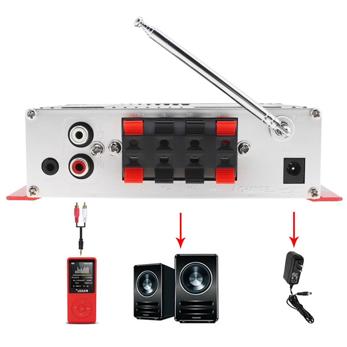 Auto Versterker HY-504 4CH x 41W HI-FI Car Audio H... – Grandado