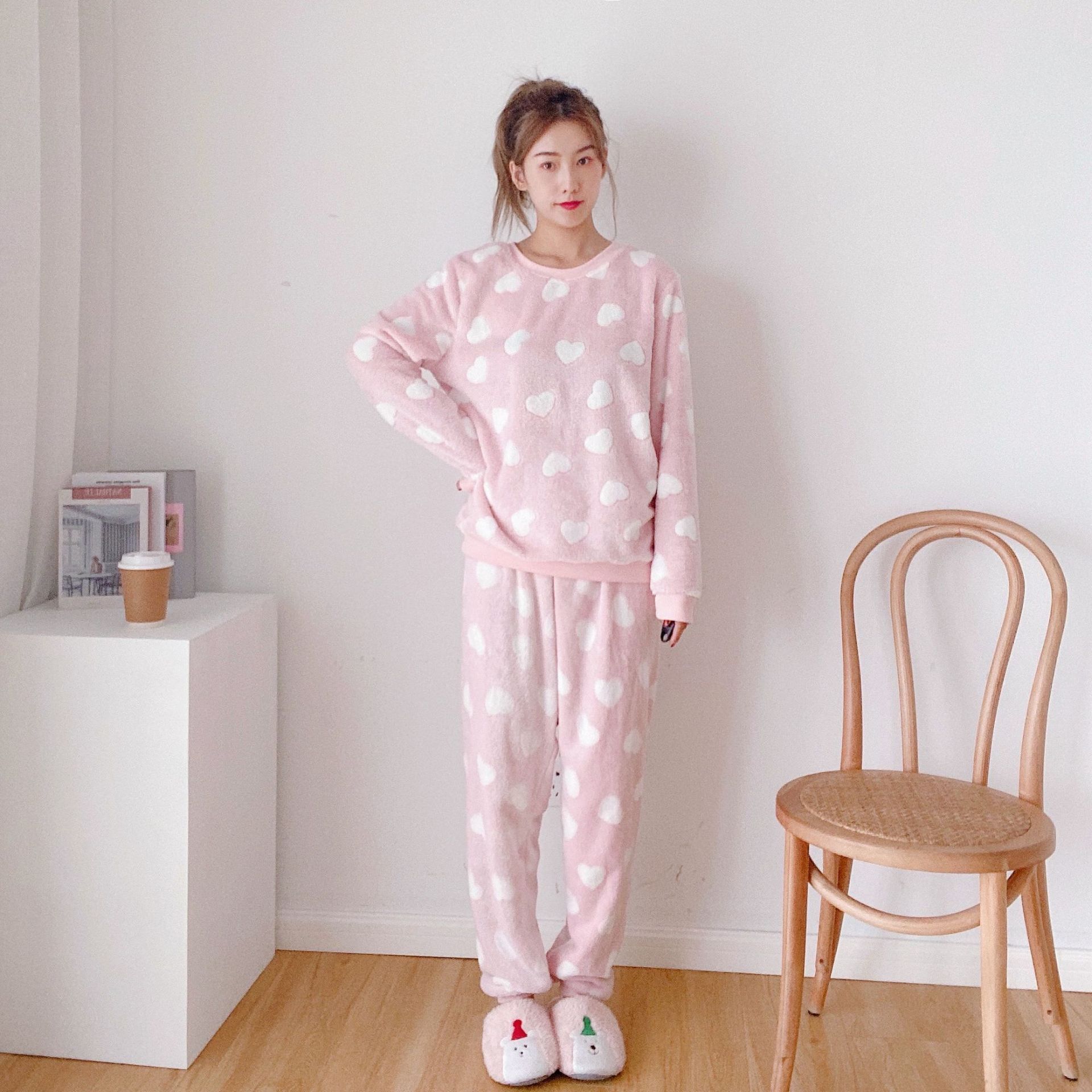 Coral Fleece Pink Long-sleeved Pajamas Women Japan... – Grandado