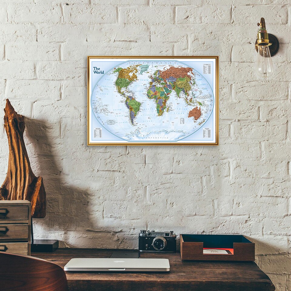 84*59cm Map of The World with Details Spray Canvas... – Grandado