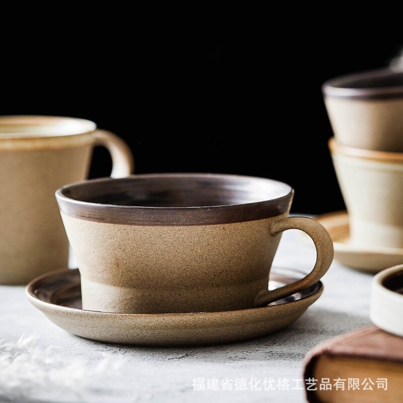 Retro Pottery Coffee Cup Set Handmade Ceramic Cups... – Vicedeal