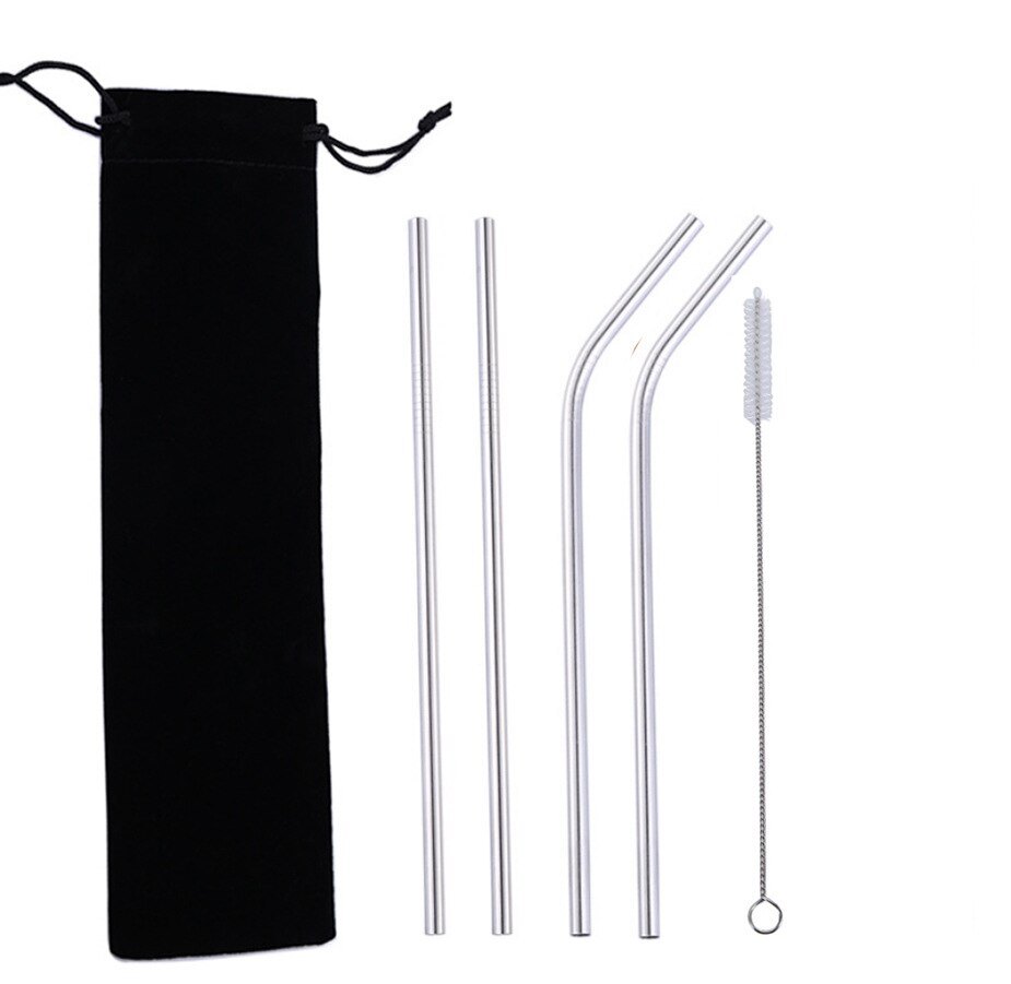 Rainbow Color Reusable Metal Straws Set with Clean... – Vicedeal