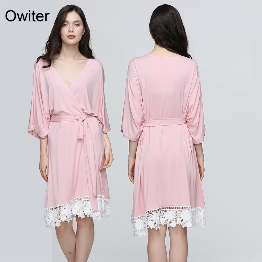 Women Solid Bride Modal Robe Kimono w/ Lace Trim W... – Grandado