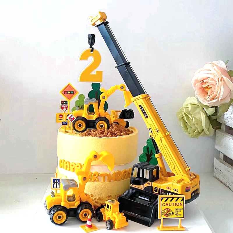 Excavator Crane Tractor Birthday Cake Topper Const... – Grandado
