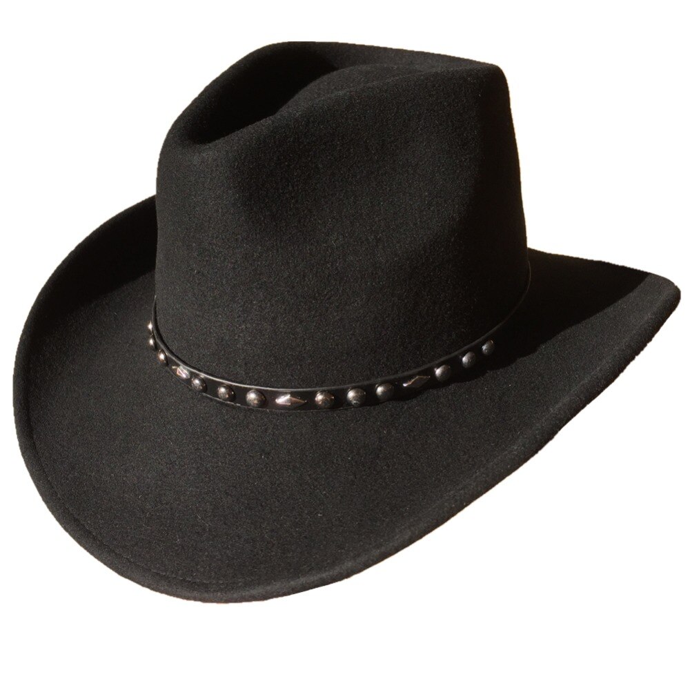 Unisex Black Wool Felt Western Cowboy Hat + – Vicedeal