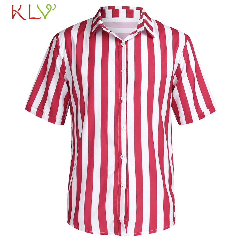 Blouse Shirt Mannen Zomer Rode Gestreepte Hawaiian... – Grandado
