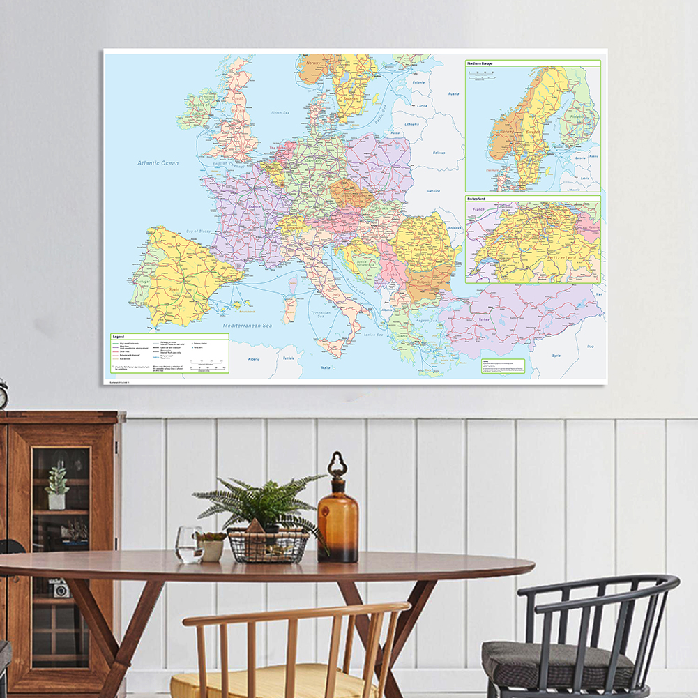225*150cm The Europe Political Map Traffic Route M... – Grandado