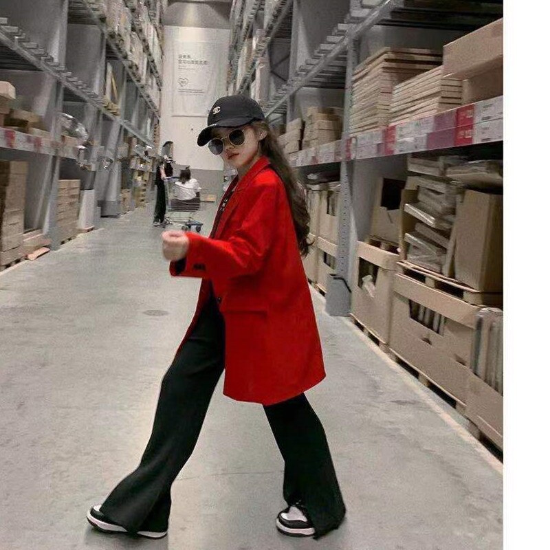 Spring Girls Red Blazer Long Sleeve Streetwear Jac... – Grandado