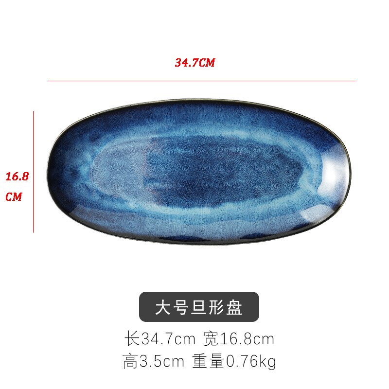 Oval Blue Ceramic Sushi Plate Dessert Snack Fruit ... – Vicedeal