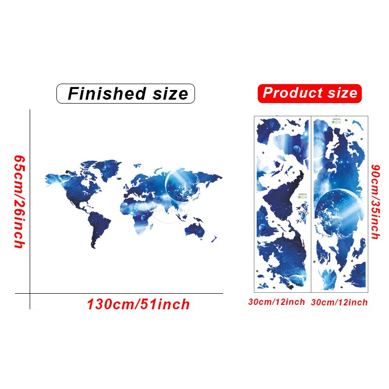130*65cm Blue World Map Wall Stickers for Bedroom ... – Vicedeal